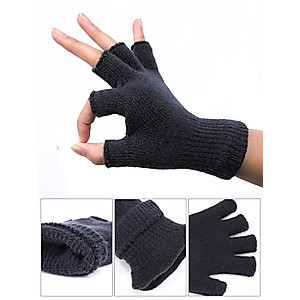 SATINIOR 2 Pair Unisex Half Finger Gloves Winter Stretchy Knit Fingerless Gloves in Common Size