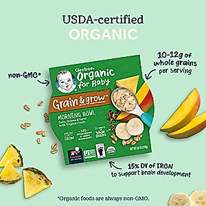 Gerber Organic Grain & Grow Morning Bowl, Oats, Red Quinoa & Farro with Tropical Fruits, 4.5 Ounce (Pack of 8)