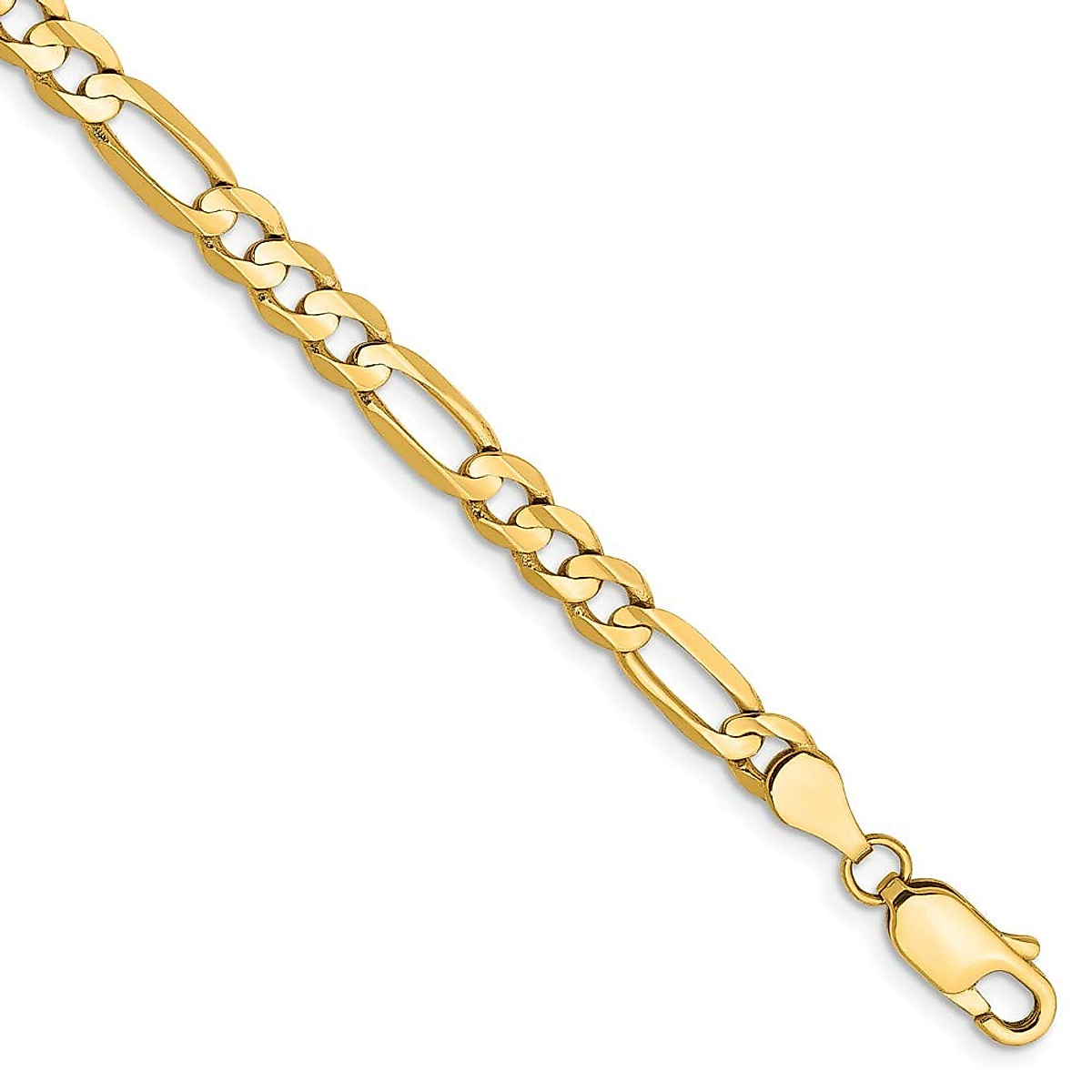 Solid 14k Yellow Gold 4.50mm Concave Open Figaro Chain Bracelet - with Secure Lobster Lock Clasp 7"