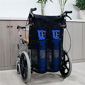 CUSENA Wheelchair Oxygen Tank Holder, Oxygen Backpack Wheelchair Bag Pouch Carrier, Oxygen Cylinder Holder Bag for Walker, Rollator, Fits D and E Cylinder Bottle,Black,66x47cm