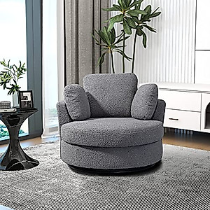 Dvasovio 42.2" W Swivel Accent Barrel Chair with 3 Pillows 360 Degree Swivel Lounge Club Round Chair, Oversized Arm Chair Cozy Club Chair for Bedroom Living Room Hotel, Ivory Boucle(Dark Gray)