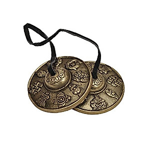 Dharma Store - Tibetan Tingsha Cymbals - 6.2 cm - 8 Lucky Symbols Embossed