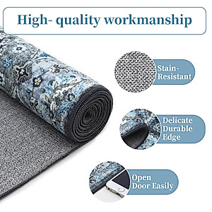 GarveeHome Washable Area Rug Moroccan Trellis Living Room Rug Non-Slip Stain Resistant Accent Rug Vintage Distressed Floral Floor Cover Carpet for Bedroom Laundry Room, 4' x 6', Blue/Grey