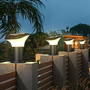 VELLOW Outdoor Courtyard Solar Post Lights Modern Creative Solar Home Villa Decoration Column Light LED Waterproof Warm White Post Lamp Decorations Landscape Lighting for Patio Porch Railing