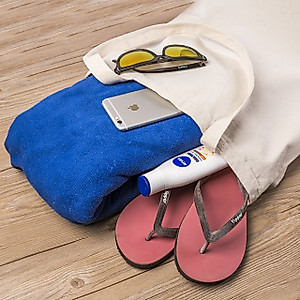 KELZ KIDZ Heavy Duty Large Canvas Tote Bags (6 Pack) with Bottom Gusset for Crafts, Shopping, Groceries, and More! (15x14x4 Inches) (6 Pack, Natural)