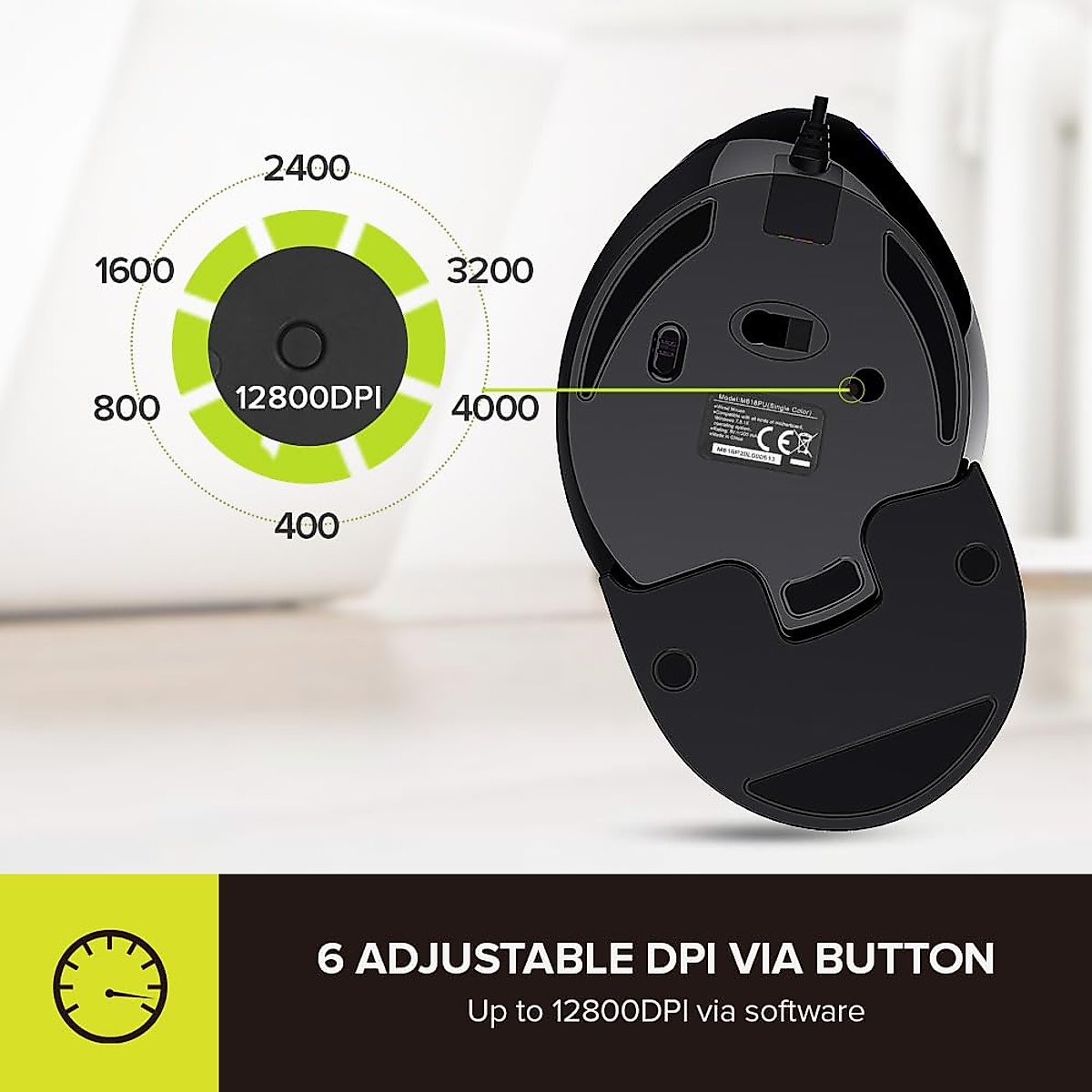 DeLUX Ergonomic Mouse, Wired Large RGB Vertical Mouse with 6 Buttons, 4000DPI, Removable Wrist Rest for Carpal Tunnel (M618Plus RGB-Wired)
