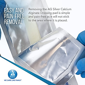Dynarex DynaGinate AG Silver Calcium Alginate Dressing, Soothing Dressings for Advanced Wound Care, 1/4” x 12” Rope, 10 Boxes of 5 Dressings