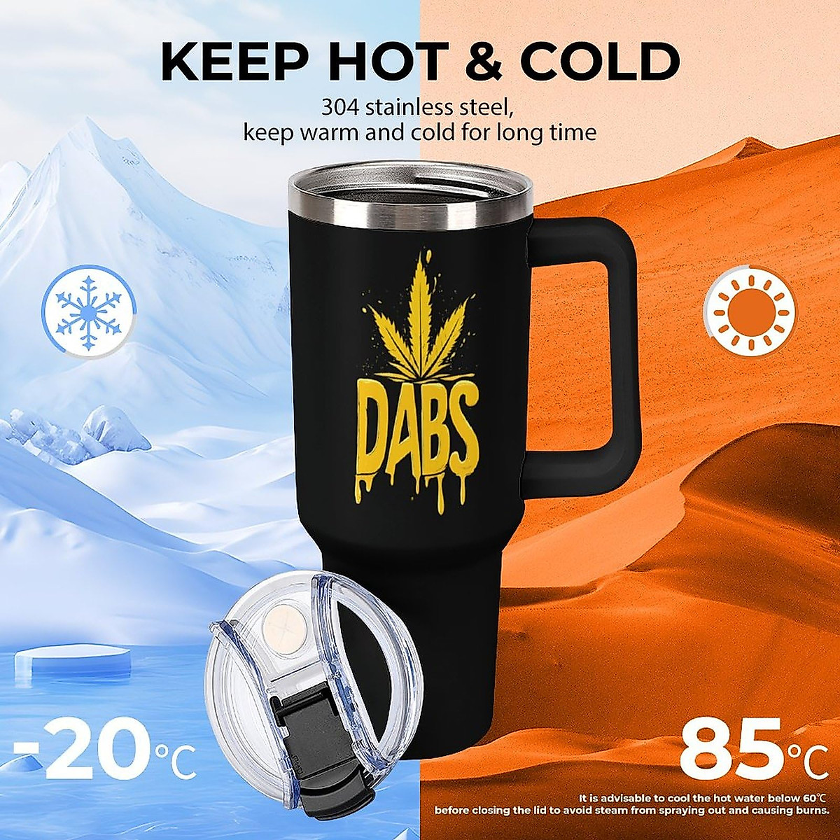 Weed Dabs Insulated Tumblers with Handle Stainless Steel Coffee Mug Funny Travel Cup with Lid Straw 40oz