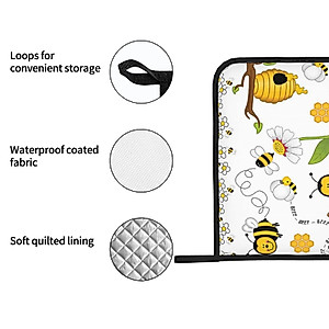 Xinyuyue Flying Bees Daisy Honey Pot Holders for Kitchen Oven Set 2 Piece Machine Washable Heat Resistant Potholders Hot Pads Non Slip for Cooking and Baking, One Size
