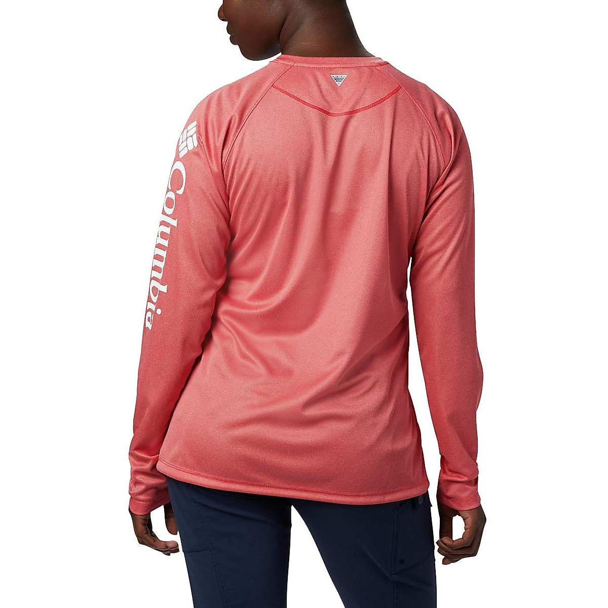 Columbia Women's PFG Tidal Tee Heather Long Sleeve Shirt, UV Protection, Moisture-Wicking, Winter Green Heather/White Logo, Medium