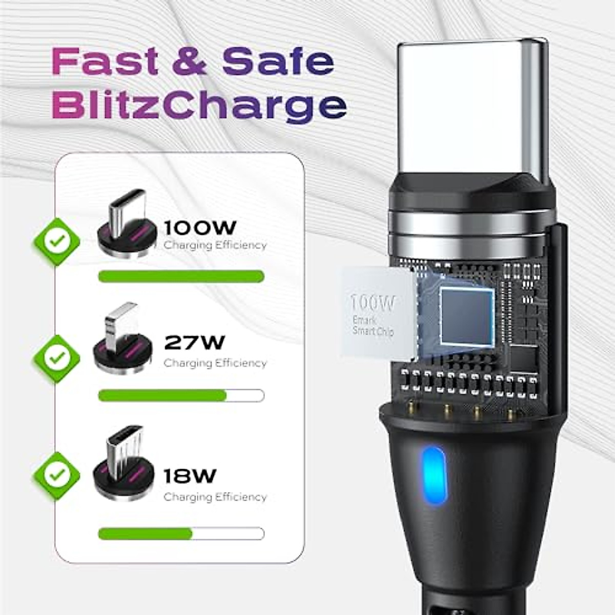 STATIK 360 Pro Magnetic Charging Cable - 100W Fast Charging Magnetic USB C Charging Cable, Magnetic Charger Cable Compatible with Apple Devices, USB-C, Micro-USB, USB-A Adapter - Black 1st Gen 10FT/3M