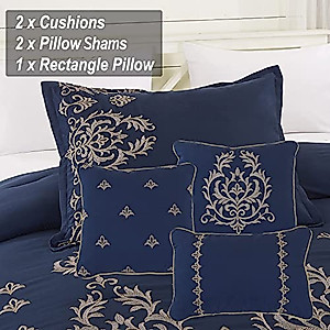 Merry Home Bedding Comforter Sets - Bed in A Bag California King Size Comforter Set(400GSM), 7 Pieces Comforter Set Soft and Comfortable for All Season (Navy, Cal King)