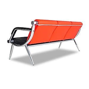 Waiting Room Bench with Armrest 3 Seat Red Black PU Leather Office Furniture Guest Seating Lobby Conference Reception Chair Visitor Guest Sofa for Office Airport Clinic Hospital Bank Salon Barber