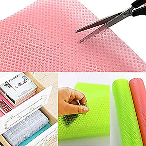 Kinweed 12 PCS Shelf Mats Refrigerator Liners Washable Refrigerator Pads Fridge Mats Drawer Table Placemats(4 Blue+4 Pink+4 Green)