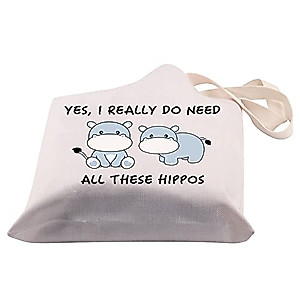 BDPWSS Hippo Tote Bag Hippopotamus Gift Hippo Lover Gift Yes I Really Do Need All These Hippos Inspirational Shoulder Bag (Need all hippos TG)