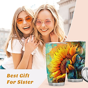 ATHAND Sunflower Gifts for Women,Sunflower Water Bottle,Sunflower Tumbler,Sunflower Cup,Sunflower Mug- 20 Oz Insulated Tumblers with Lid - Inspirational Gift for Women,Girls