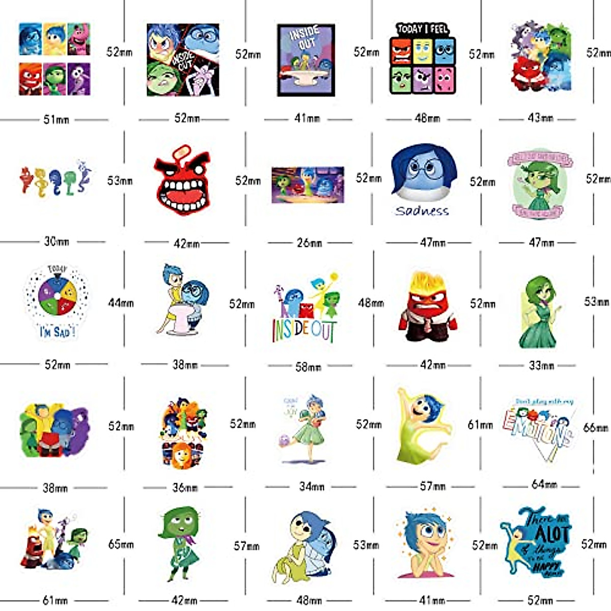 62Pcs Inside Out Stickers Pack,Cartoon Cute Aesthetic Graffiti Vinyl Waterproof Sticker Decals for Water Bottle,Laptop,Phone,Skateboard,Scrapbooking Gifts for Kids Teens Adults for Party Supply Decor