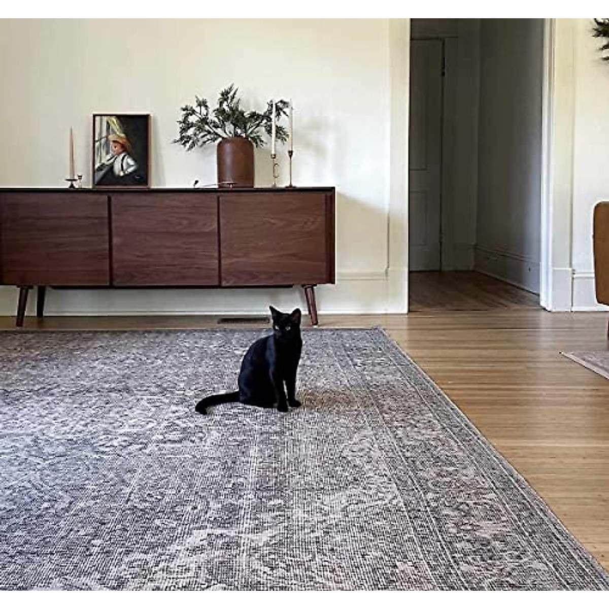 Greenpoint Machine Washable Area Rug - Oriental Persian Traditional Medallion - Bohemian Vintage Distressed Carpet - Brown, Beige - 6'7"x9'