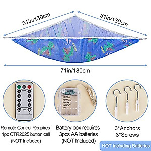 FIOBEE Stuffed Animals Hammock Toy Storage Organizer With LED Light Stuffed Animals Storage Net Dinosaur Boys Room Decor Wall Storage for Kids Bedroom with Remote Control