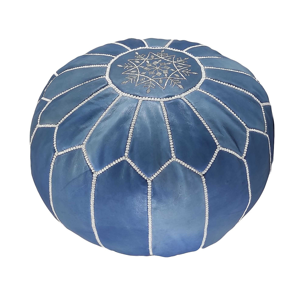 Genuine Leather Moroccan Ottoman Unstuffed Moroccan Pouf Footresf Livin Room Cocktail Seats Goatskin Tribal Bohemian Home Decor (Rustic Blue)