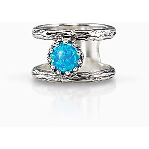 Joolala Ocean of Round Blue Fire Opal 925 Sterling Silver Oxidized Finish Party Band for Women and Teen Girls, Size 9