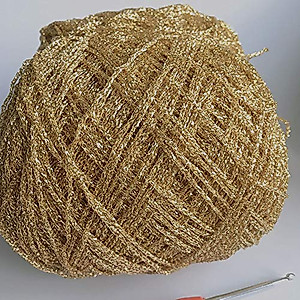 Clisil 860yd Gold Lurex Yarn 3.52oz Shining Yarn Glitter Sparkle Yarn Metal Yarn DIY Fancy Sparkle Yarn Crochet Knitting Sweater Scarf Yarn Accessory Yarn