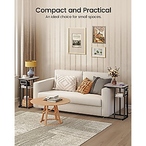 CHOEZON C-Shaped Side Table, Small End Table with Charging Station, Sofa Side Table for Couch with Outlet and USB Ports, for Small Spaces, for Bedroom, Living Room, Greige and Black TSF02UBH