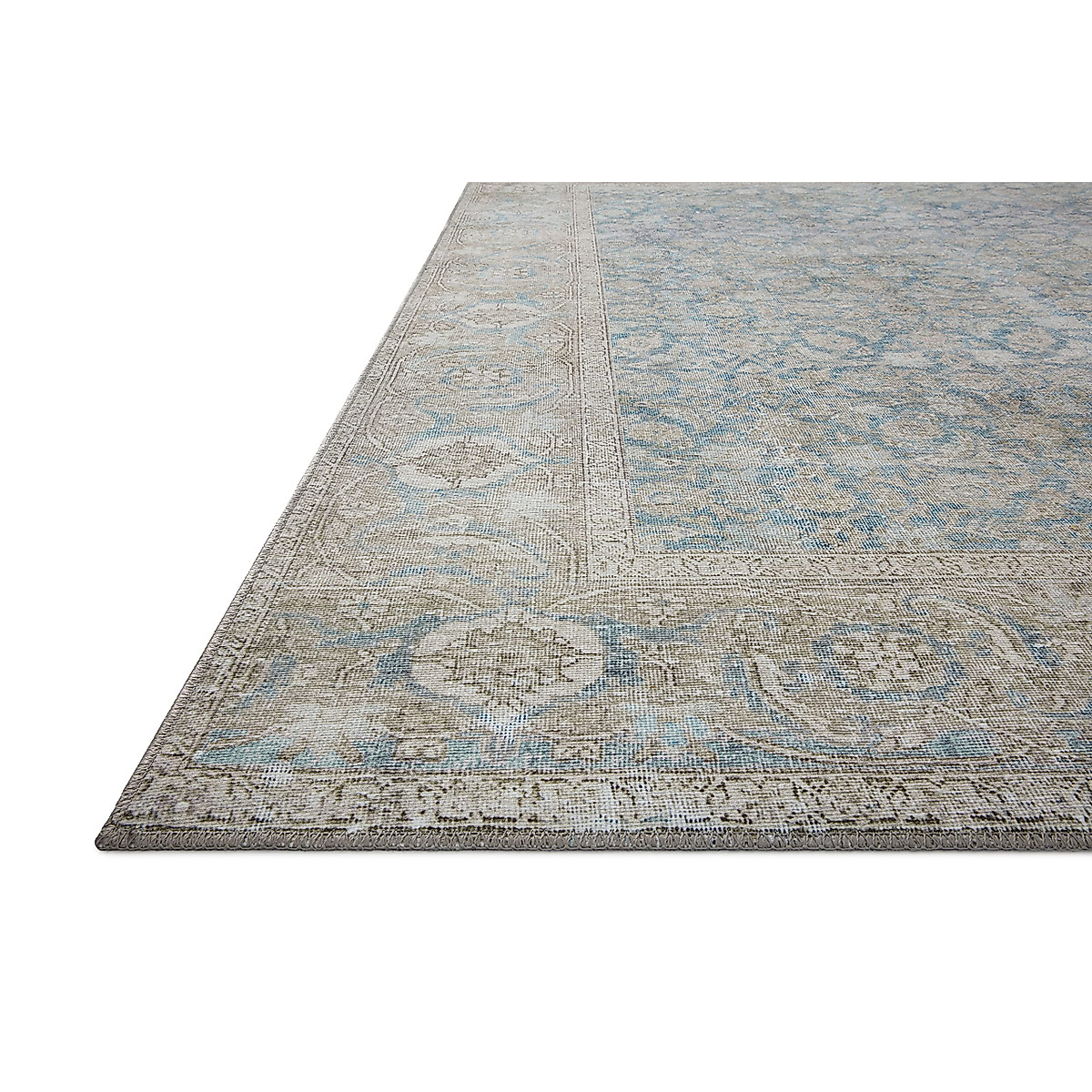 Loloi II Wynter Collection WYN-10 Ocean/Silver 5'-0" x 7'-6", 13" Thick, Area Rug, Soft, Durable, Printed, Vintage Inspired, Low Pile, Non-Shedding, Easy Clean, Living Room Rug