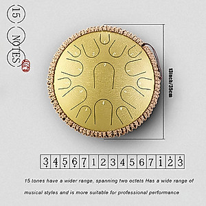 Steel Drum 15 Notes Steel Tongue Drum 13 Inch Tank Drum Zen Drum With Mallets Travel Bag For Beginner Music Lovers Gift (Obsidian)