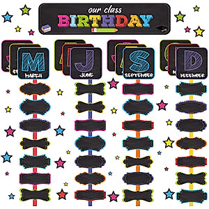 158 Pcs Classroom Birthday Chart Bulletin Board Decoration Set Chalkboard Brights Our Class Birthdays Poster Months of The Year for Classroom Birthday Cutout Happy Birthday Calendar Bulletin Board