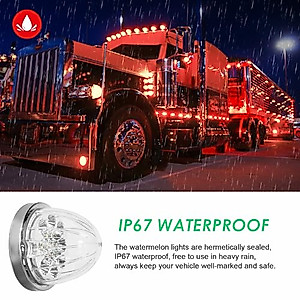 2PCS Dual Revolution Red Turn Signal and Marker to Green Auxiliary 17 LED Watermelon Lights, Clear Lens & Stainless Steel Bezel Marker Lights for Freightliner Kenworth Peterbilt Trailer Heavy Trucks