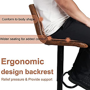Bar Stools Set of 2 Counter Height | Bulk Continental | Swivel Barstools with Footrest and L Shape Back, Height Adjustable Modern Bar Chairs, Leather - Brown