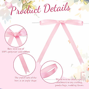 Riceshoot 50 Pcs Twist Tie Bows 5x7 Inch Satin Ribbon Bows for Gift Wrapping Cake Treat Bags Craft DIY Gift Wedding Baby Shower Birthday Party(Pink)