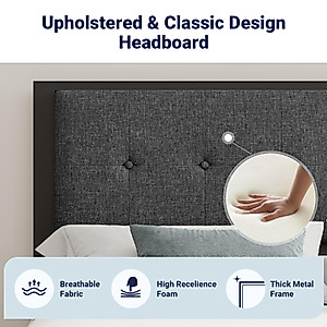 Allewie Twin Bed Frames with Upholstered Button Tufted Headboard for Kids, Platform Bed Frame with 12.4” Underbed Storage, No Box Spring Needed, Noise Free, Grey.