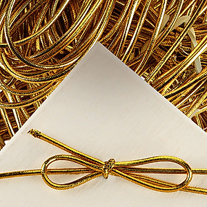 Jutom 100 Pcs Stretch Loops 16" Metallic Elastic Cord, Pre Tied Ornament Strings, Elastic Ribbon for Tags, String Bows for Christmas Decoration Gifts Wrapping Boxes(Gold)