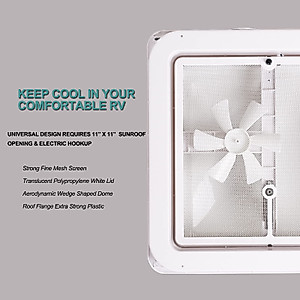caqeg 14" RV Roof Vent for Camper Trailer Universal White Lid Roof Vent with 12V RV Vent Fan 6" Blades White lid Inner for Garnish Ring