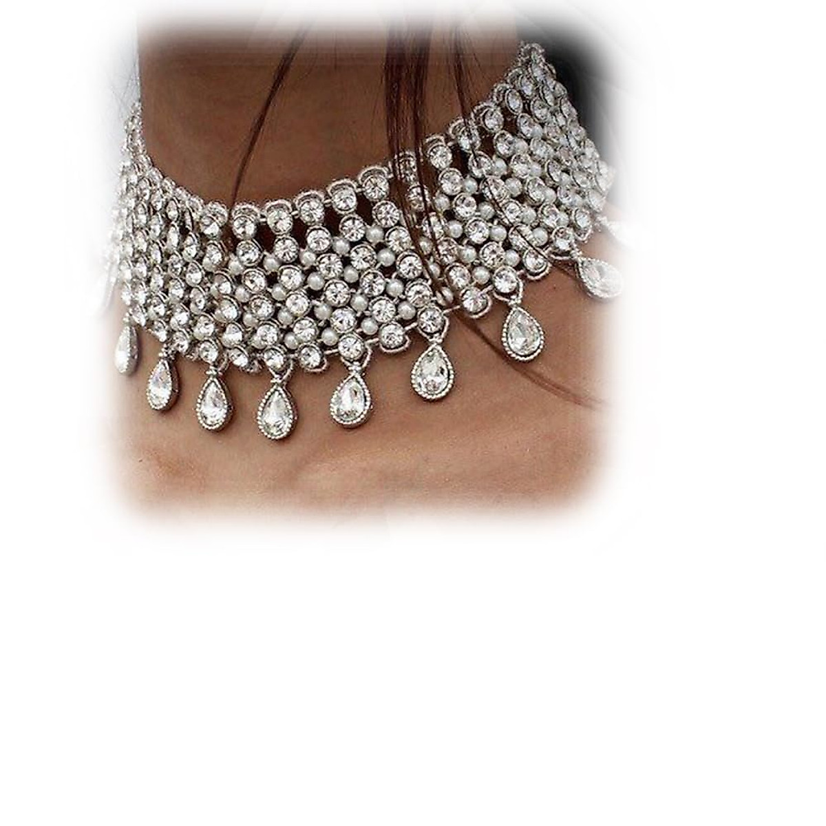 YERTTER Vintage Boho Full Rhinestones Necklaces Tassel Jewelry Set Layered Pendant Statement Chunky Chain Necklace for Women