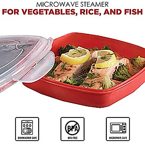 Microwave Vegetable Steamer for Cooking Food Basket Rice Veggie Microwavable Cooker Pot Exultimate