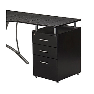 Techni Mobili Modern L Shaped Computer Desk with File Cabinet and Storage, Workstation Table with MDF Panels and PVC Laminate Veneer Surface, Espresso
