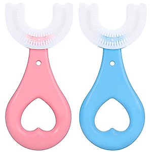 2PCS Kids U-Shaped Toothbrush, Manual Training Tooth Brush, Food Grade Soft Silicone Brush Head, 360° Oral Teeth Cleaning Design for Toddlers and Children(S(Ages 2-6))