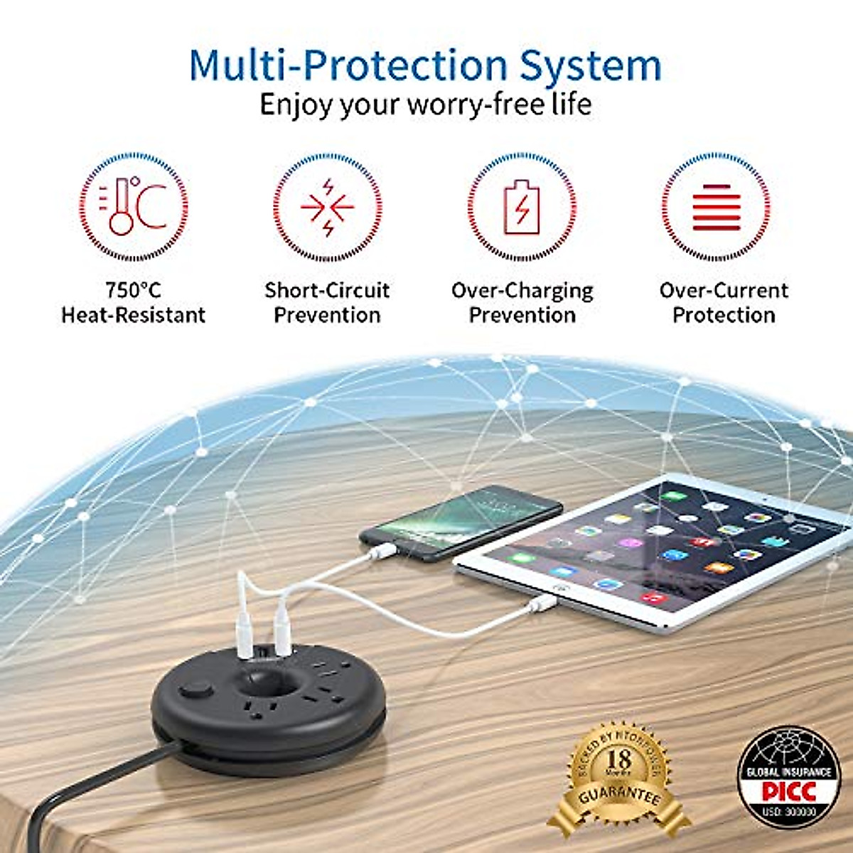 25 ft Long Cord Power Strip Bundle, NTONPOWER 6 Outlets 4 USB 25 ft Flat Plug Extension Cord Power Strip, 3 Outlets 3 USB Compact Power Strip with 25 Ft Cord, for Home, Office, Dorm Room Essentials