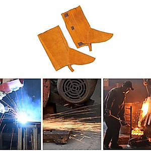 Leather Welding Spats Welder Shoe Protector, Welding Safety Shoes Protectors, Welding Gaiters, Fire Resistant Boot & Shoes Covers, Heat and Abrasion Resistant Welder Protective Foot Covers (1 Pair)