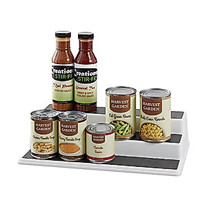 Copco Non-Skid Pantry Cabinet, 9-Inch, White/Gray & Non-Skid 3-Tier Spice Pantry Kitchen Cabinet Organizer, 10-Inch, White/Gray