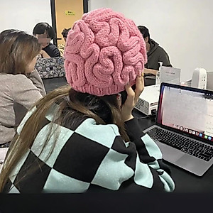 AlmondJoy Brain Beanie Hat Gothic Punk Knit Cute Beanie Alt Y2K Accessories Punk Knitted Headwear Christmas Halloween (Pink)