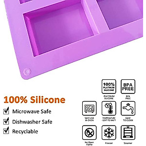 Silicone Soap Molds Set of 3, 6 Cavities Rectangle Silicone Soap Molds for Homemade Craft Soap Mold, Cake Mold, Chocolate Mold ＆ Ice Cube Tray（Blue & Purple ＆ Pink）