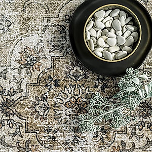 nuLOOM Paisley Machine Washable Faded Floral Border Medallion Accent Rug, 3' x 5', Beige