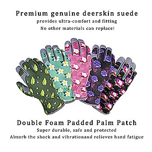 SKYDEER Extra Soft and Comfortable Deerskin Suede Garden Gloves for Women, Double Foam Padded Palm Patch for Protection and Flex Grip, Breathable and Durable (SD6613)