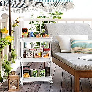 SPACEKEEPER Slim Rolling Storage Cart, Laundry Room Organization, 3 Tier Mobile Shelving Unit Bathroom Organizer Storage Rolling Utility Cart for Kitchen Bathroom Laundry Narrow Places(White)