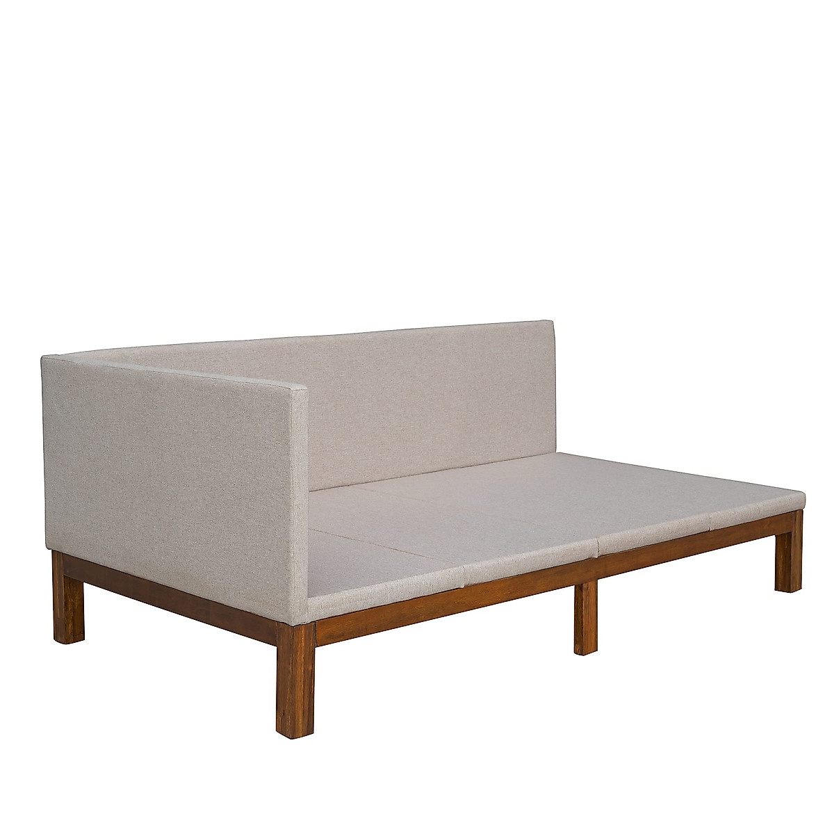 Upholstered Daybed/Sofa Bed Frame/Wood Floor Bed with Linen Cover Mattress/Futon Sleeper Beds, Twin Size, Beige