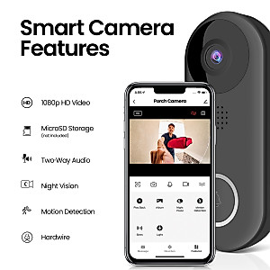 Feit Electric Doorbell Camera, Wireless Video Doorbell, 2.4 GHz WiFi, No Hub, Two-Way Audio, Motion Detection, Night Vision, 1080p HD, Micro SD Card Storage, Hardwired, CAM/Door/WiFi